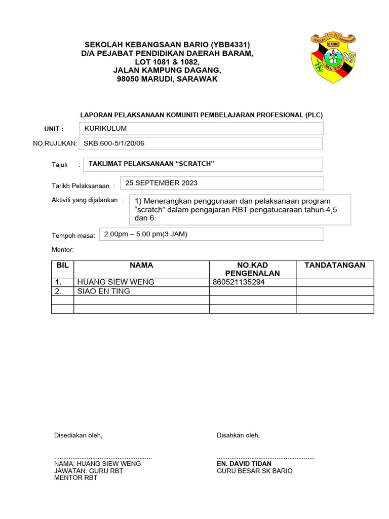 Borang Laporan PLC | PDF