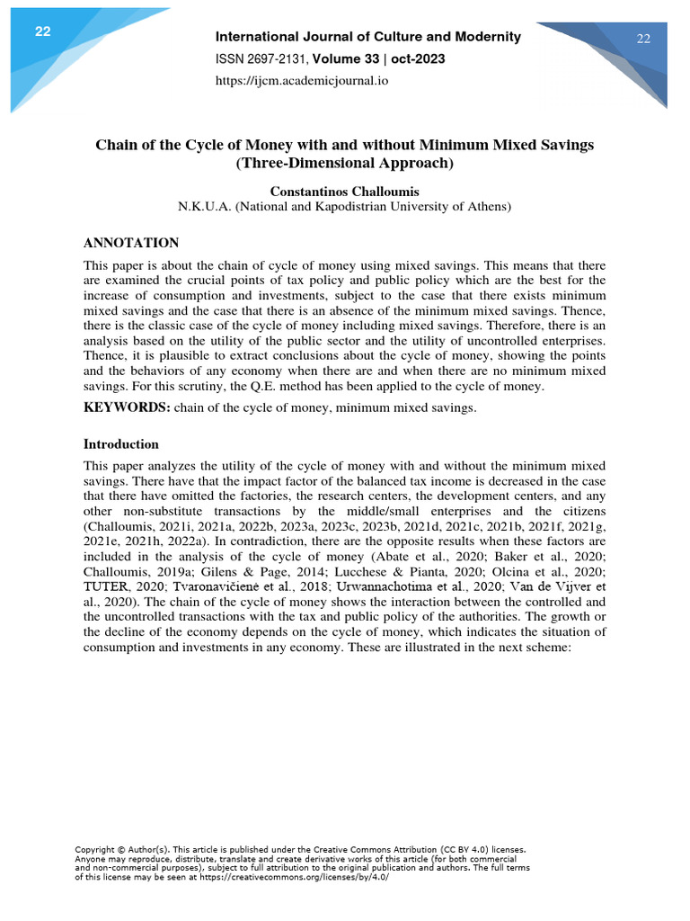 Chain of The Cycle of Money With and Without Minimum Mixed Savings ...