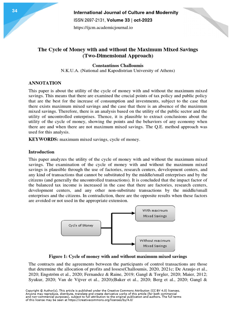 The Cycle of Money With and Without The Maximum Mixed Savings (Two ...