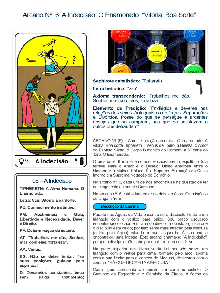 Tarô - Arcano 6 - A Indecisão - Gnosis Brasil | PDF | Alquimia | Cabala