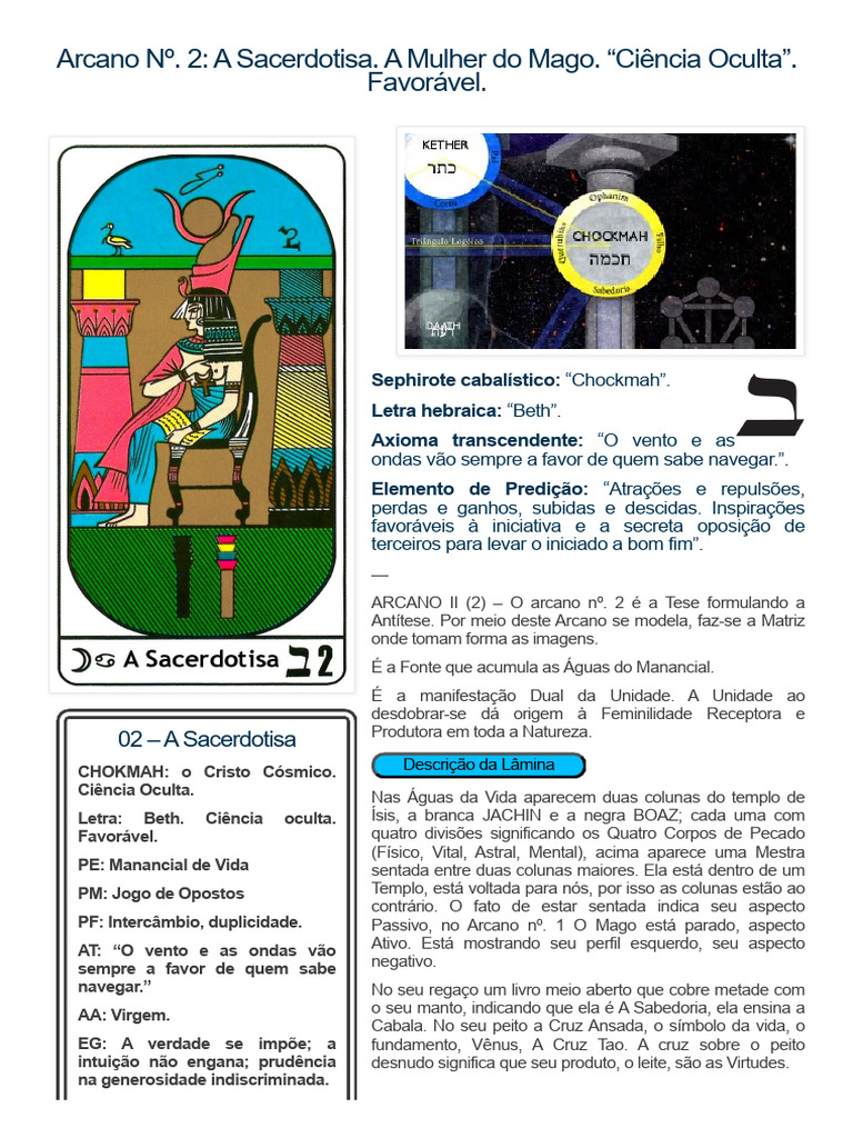 Tarô - Arcano 2 - A Sacerdotisa - Gnosis Brasil | PDF | Amor | Matéria