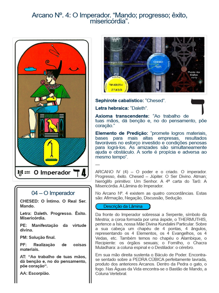 Arcano 4: O Imperador no Tarô | PDF | Amor | Cabala