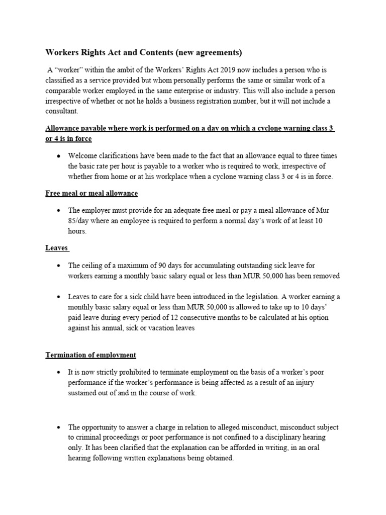 Workers Rights Act and Contents | PDF | Salary | Employment