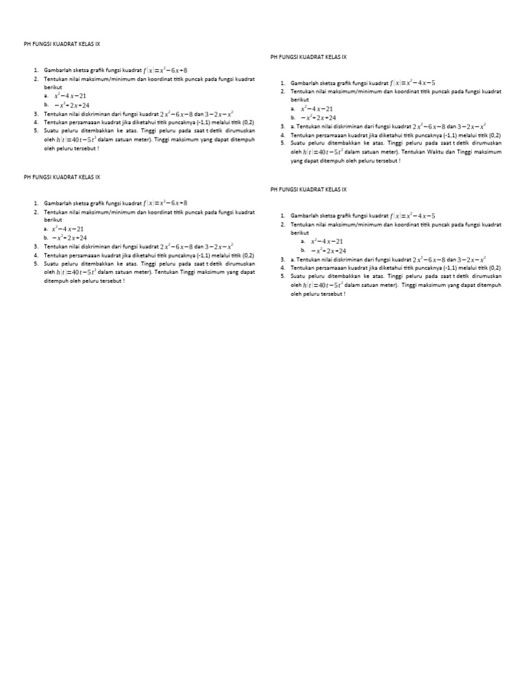 PH Fungsi Kuadrat Kelas Ix | PDF | Metode & Bahan Ajar