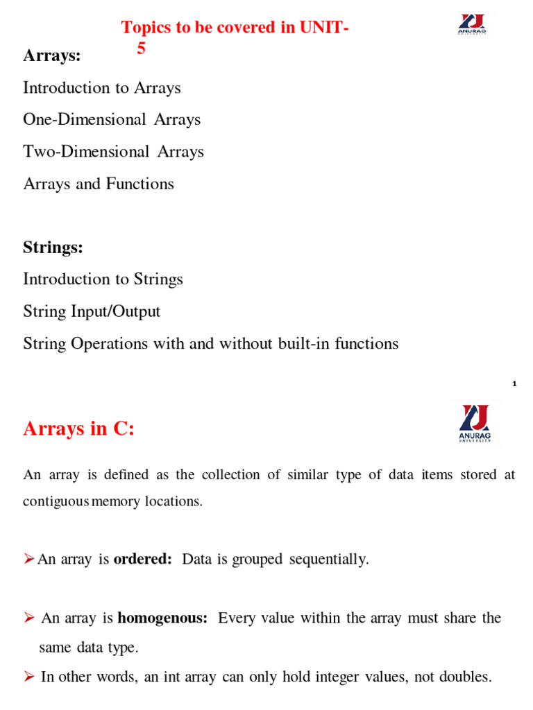 Unit 5 Arrays Pdf Data Type Variable Computer Science