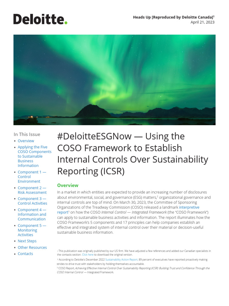 COSO Framework for ESG Controls | PDF | Internal Control | Risk