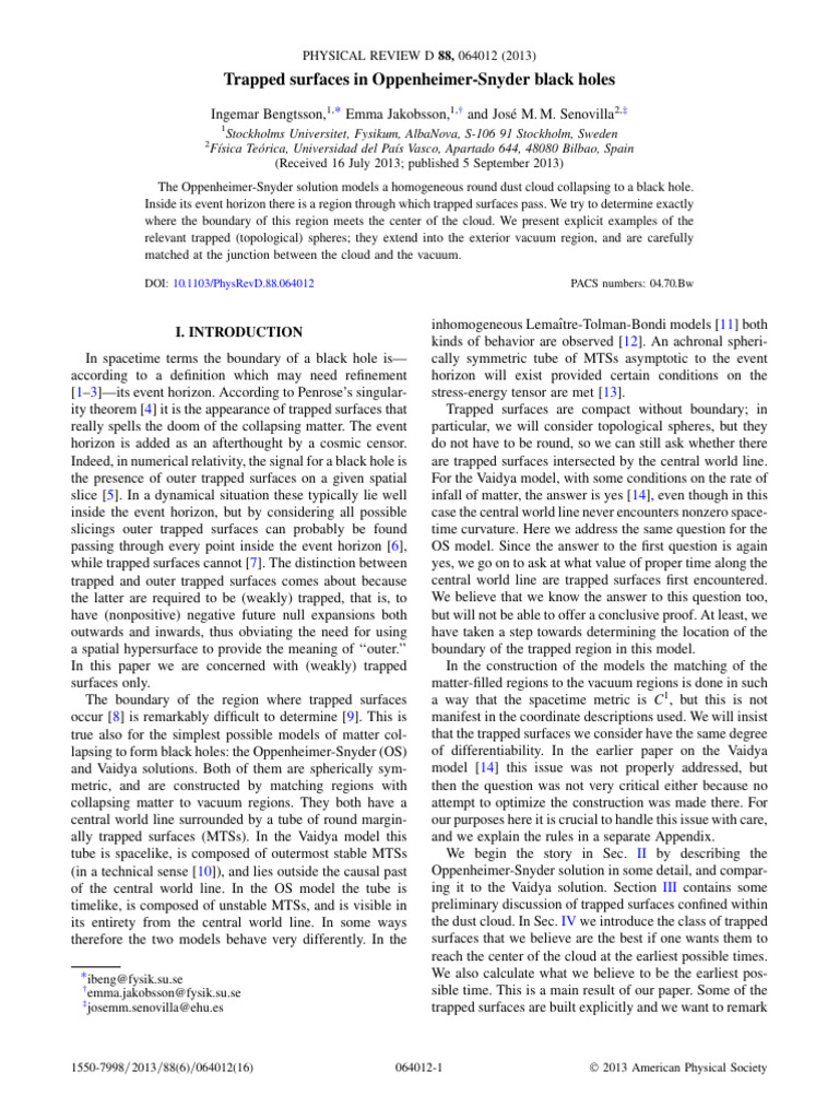 Trapped Surfaces in OS Black Holes | PDF | Teaching Methods & Materials ...
