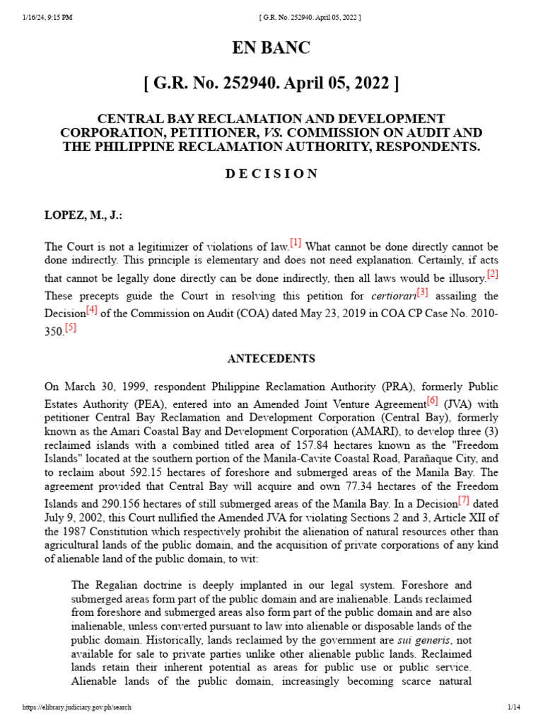 Central Bay Reclamation and Dev. Corp. vs. COA and PRA | PDF ...