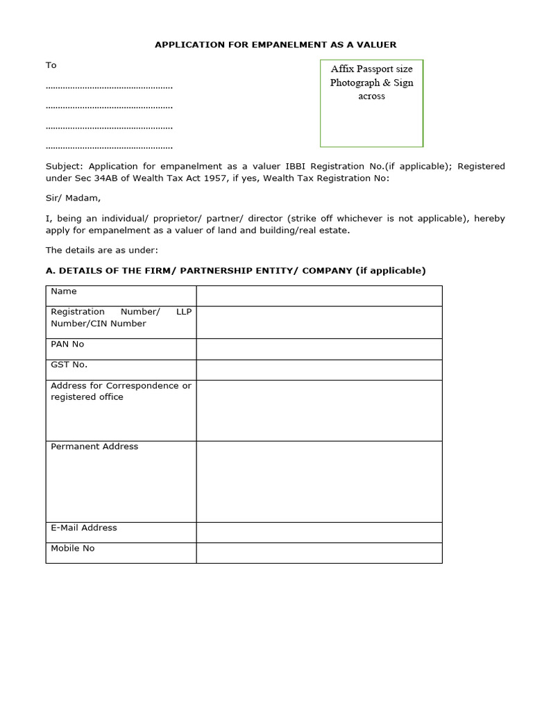 Valuer Empanelment Application Form | PDF | Real Estate Appraisal ...