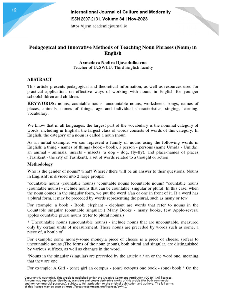Pedagogical and Innovative Methods of Teaching Noun Phrases (Noun) in ...