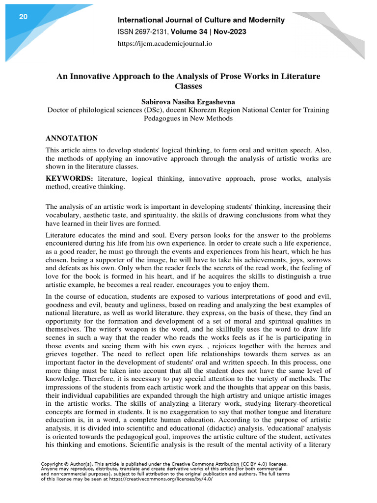 An Innovative Approach To The Analysis of Prose Works in Literature ...