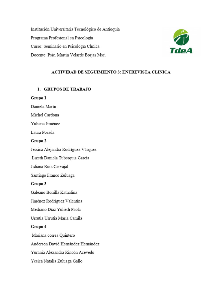 Rubrica Actividad Entrevista Clinica | PDF