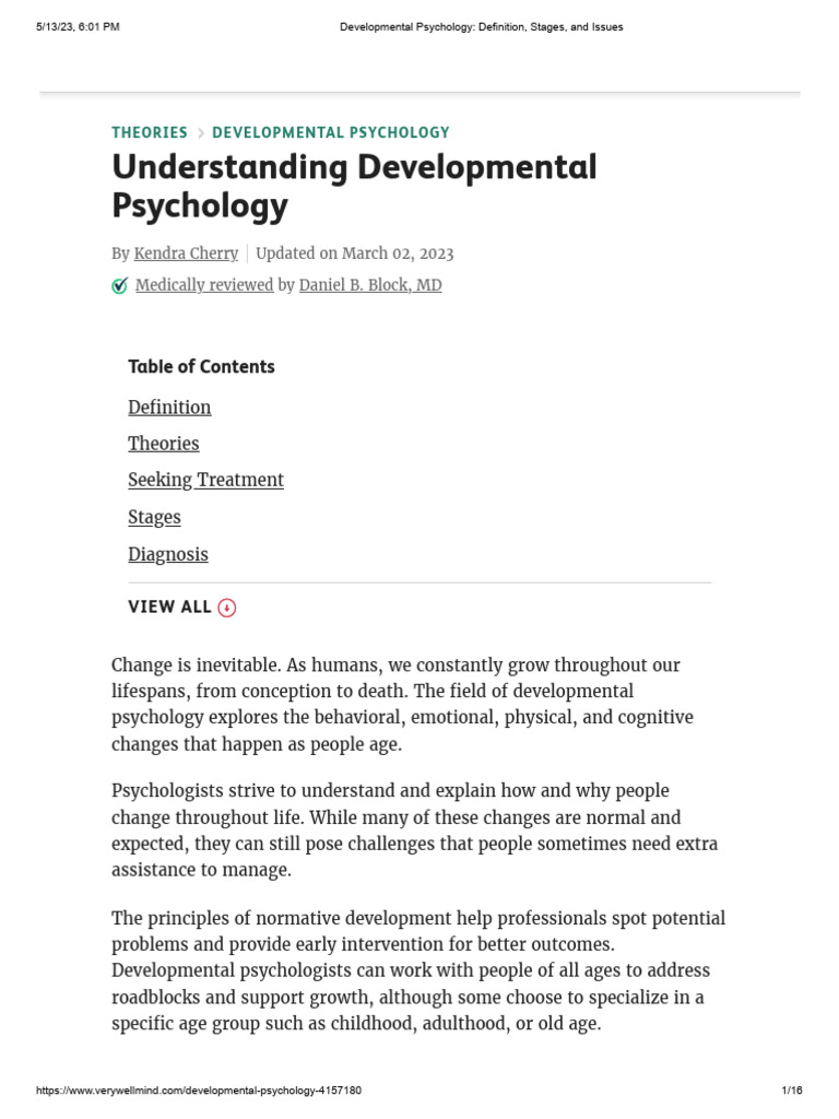 Developmental Psychology - Definition, Stages, and Issues | PDF ...