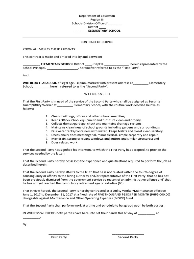 Contract of Service Utility | PDF