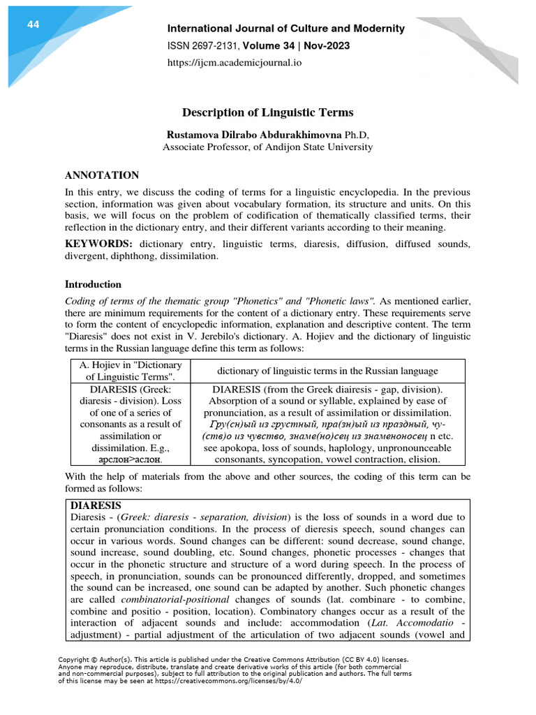 Description of Linguistic Terms | PDF | Phoneme | Creative Commons License