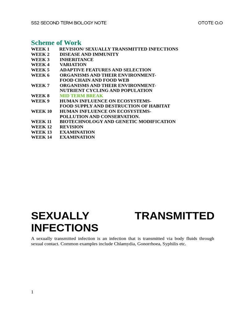 SS2 Biology Term Note Overview | PDF | Dominance (Genetics) | Genotype