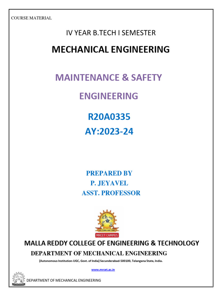 Maintenance & Safety Engineering | PDF | Engineering | Occupational ...