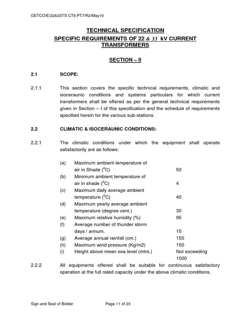 Technical Specification 22&33kv Ct&Pt's | PDF | Transformer | Equipment