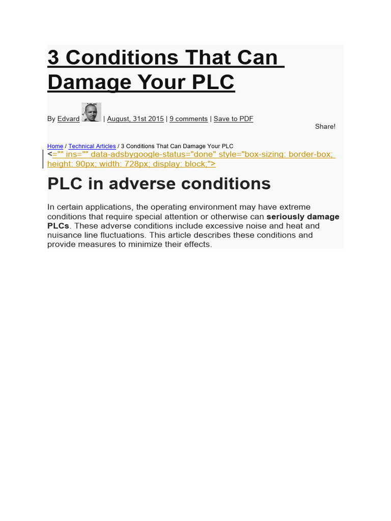 Three Conditions That Can Damage Your PLC | PDF