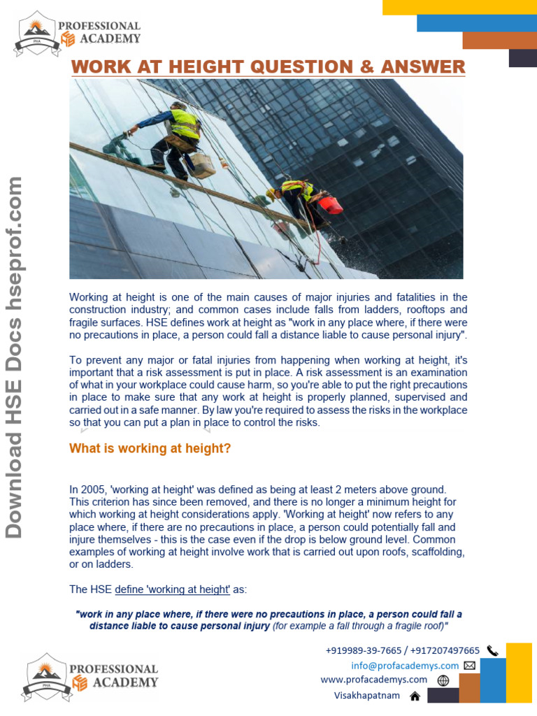 Work at Height Safety Question & Answers | PDF | Ladder | Safety