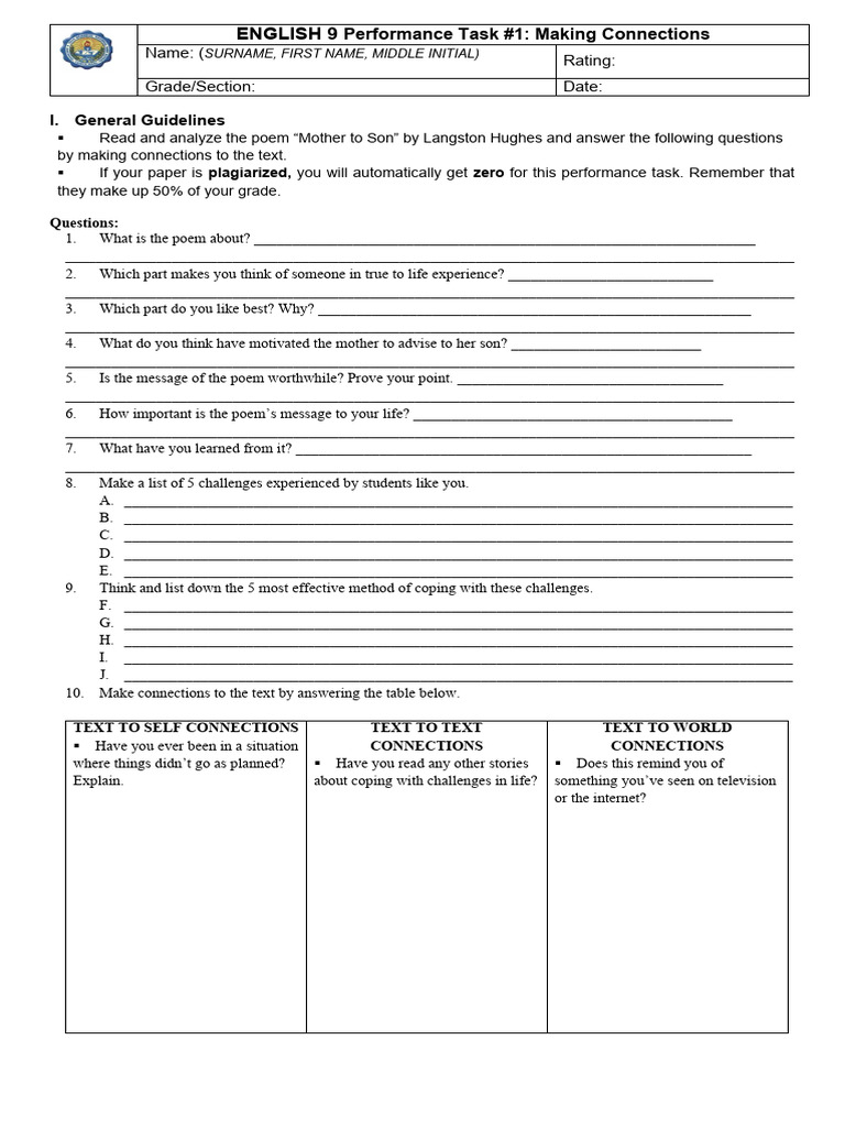 Performance Task 1 Making Connections Template 3 | PDF | Psychological ... Performance Task 1 Making Connections Template 3 | PDF | Psychological ...