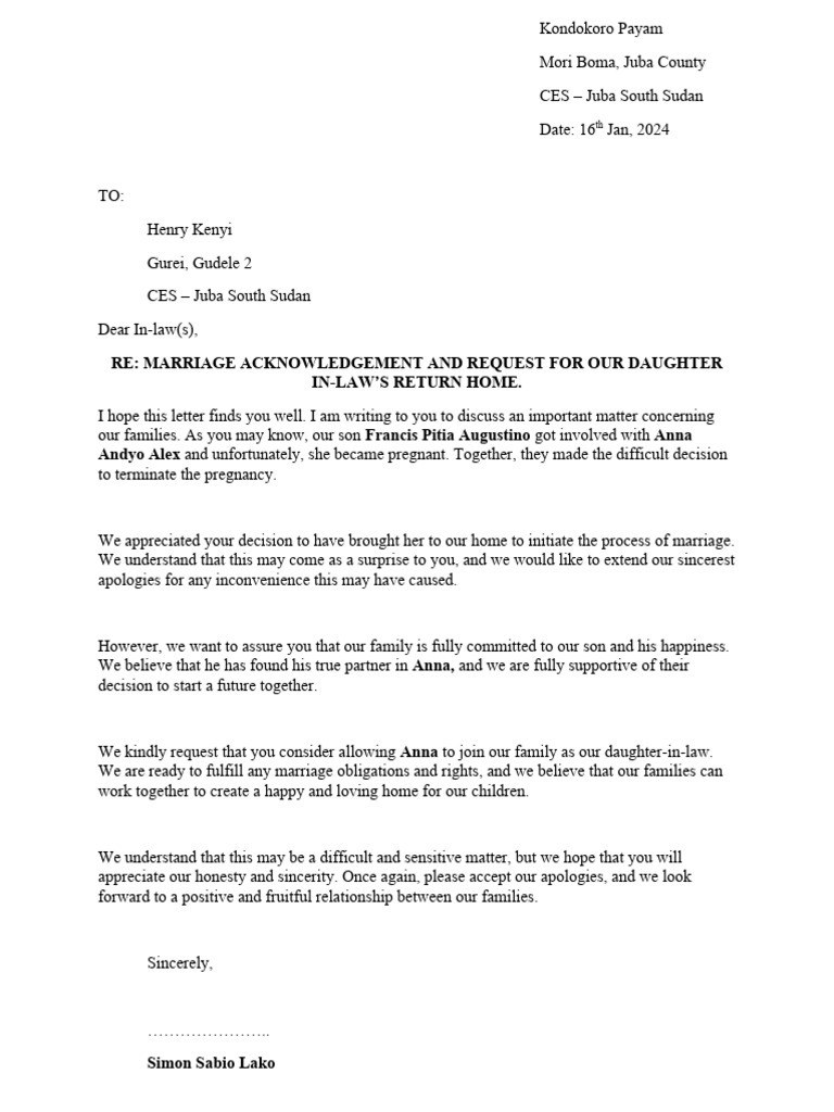 Letter For Marriage Equest | PDF