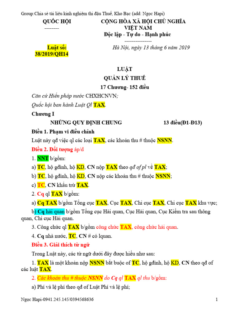 Luat QLT - So - 38 - 2019 - QH14 - in | PDF
