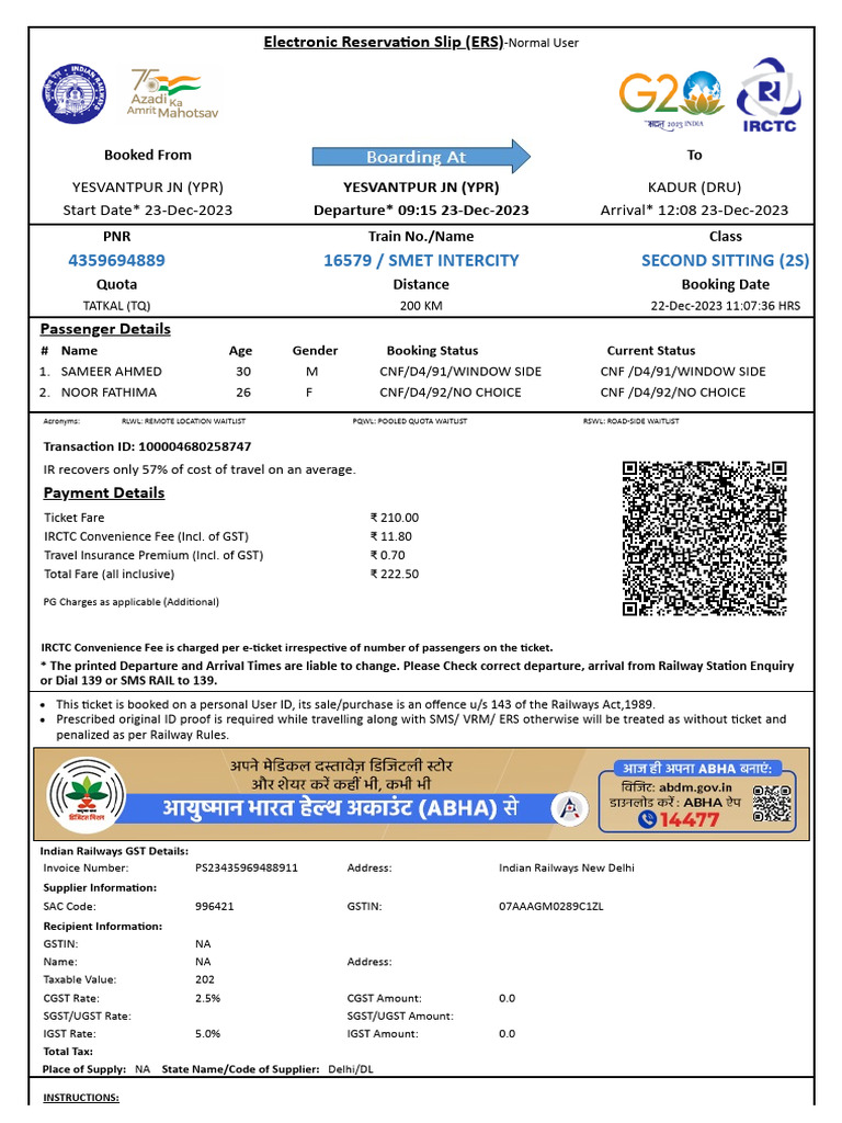 Irctc Ticket | PDF
