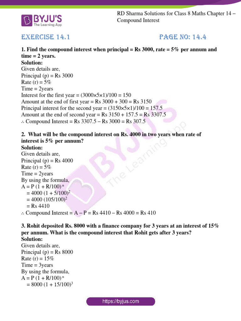 RD Sharma Jan2021 Maths Solution Class 8 Chapter 14 | PDF | Compound ...
