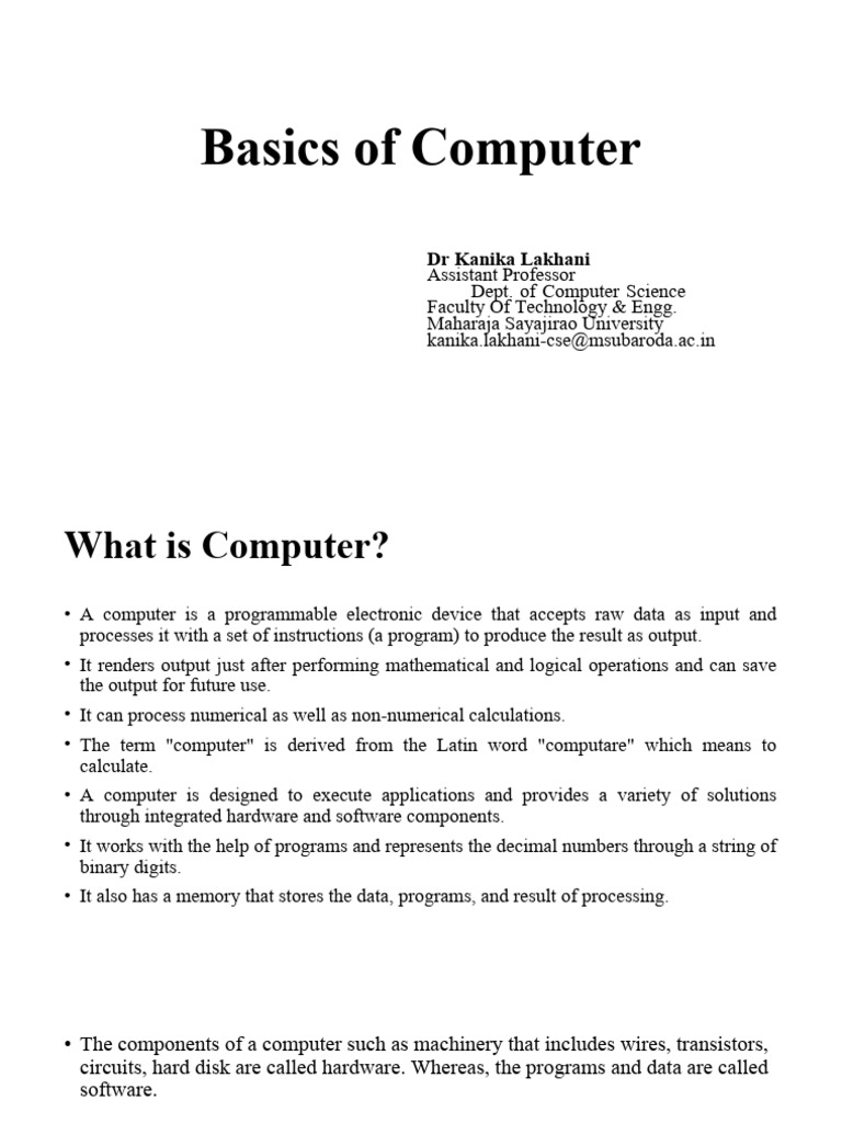 Unit-1 Basics of Computer | PDF | Computer Program | Programming