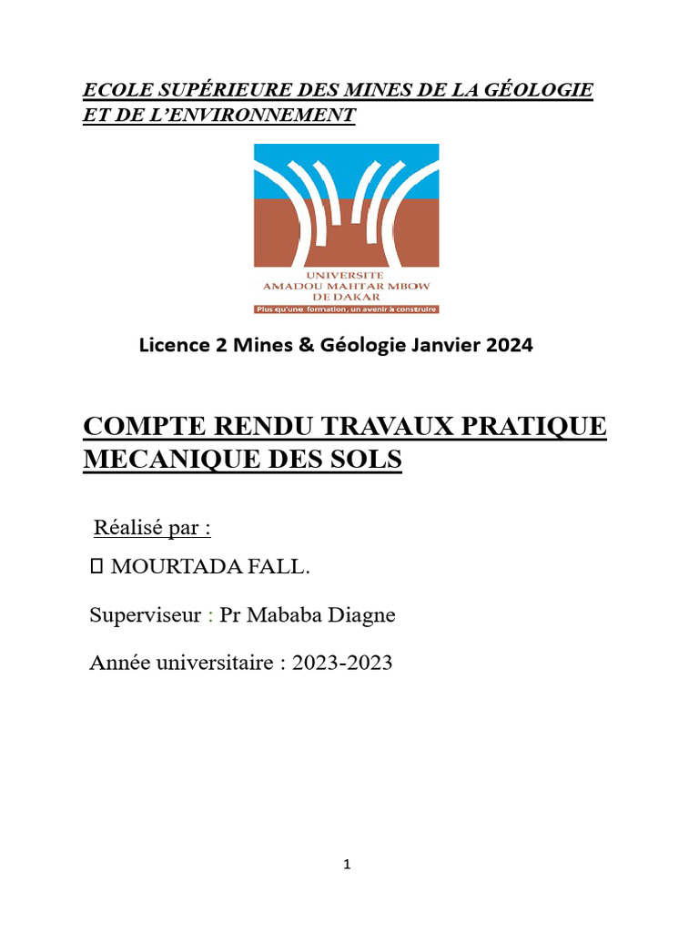 Compte Rendu TP Meca-Sol | PDF | Sciences de la terre | Grandeur physique