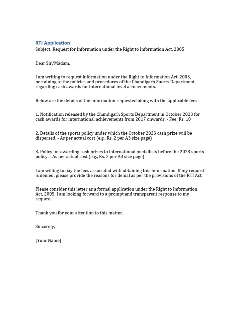 Rti Application Pdf