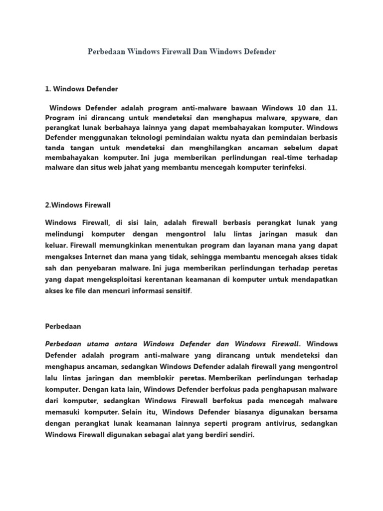 Perbedaan Windows Firewall Dan Windows Defender | PDF