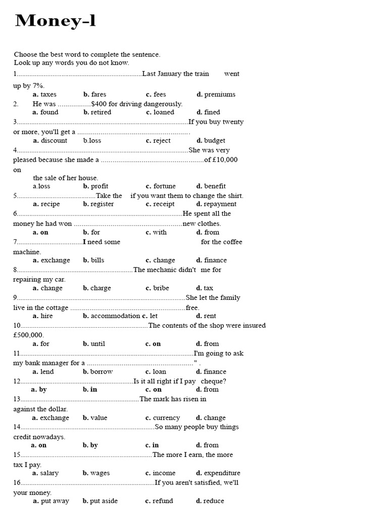 VOC Money Test 1 | PDF | Money | Loans