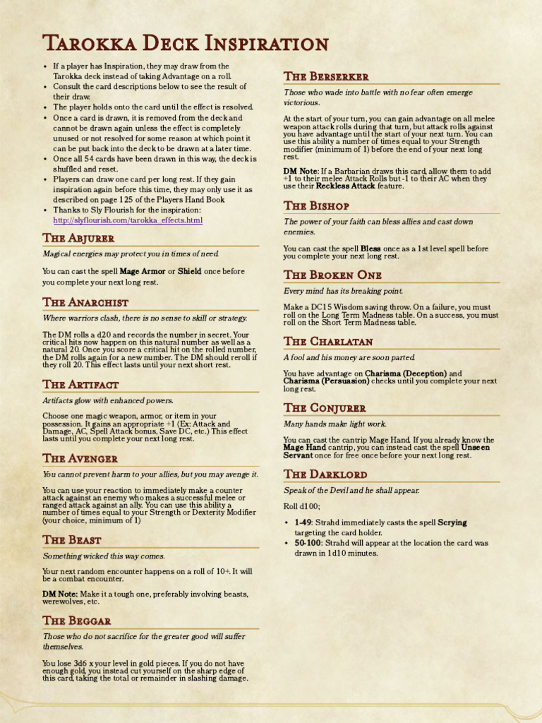 Tarokka Deck Inspiration | PDF