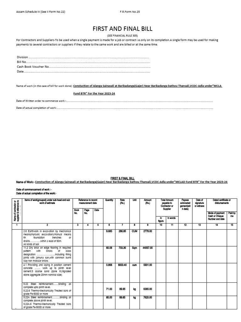 First & Final Bill-Words | PDF | Payments | Concrete