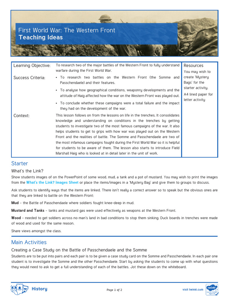 First World War The Western Front Teaching Ideas | PDF | Western Front (World War I) | World War I