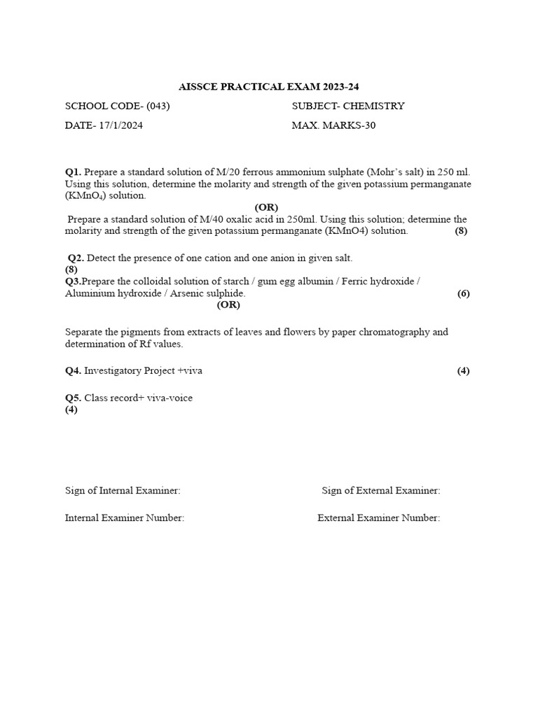 Chem Practical-2024 | PDF