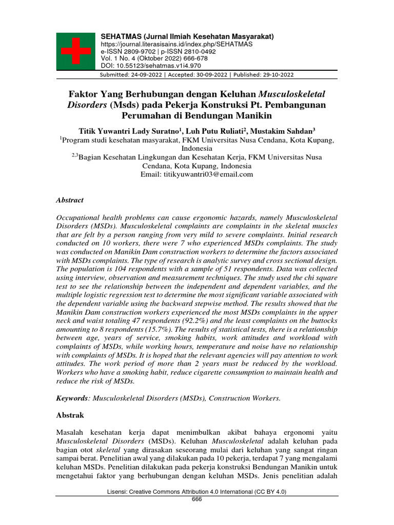 Keluhan MSDs pada Pekerja Konstruksi | PDF