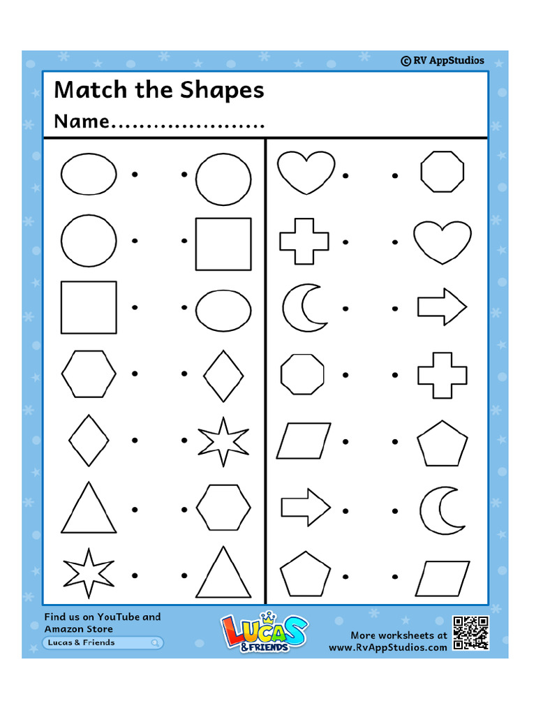 155 Free Printable Worksheets For Kids Match The Shapes Worksheet Match ...