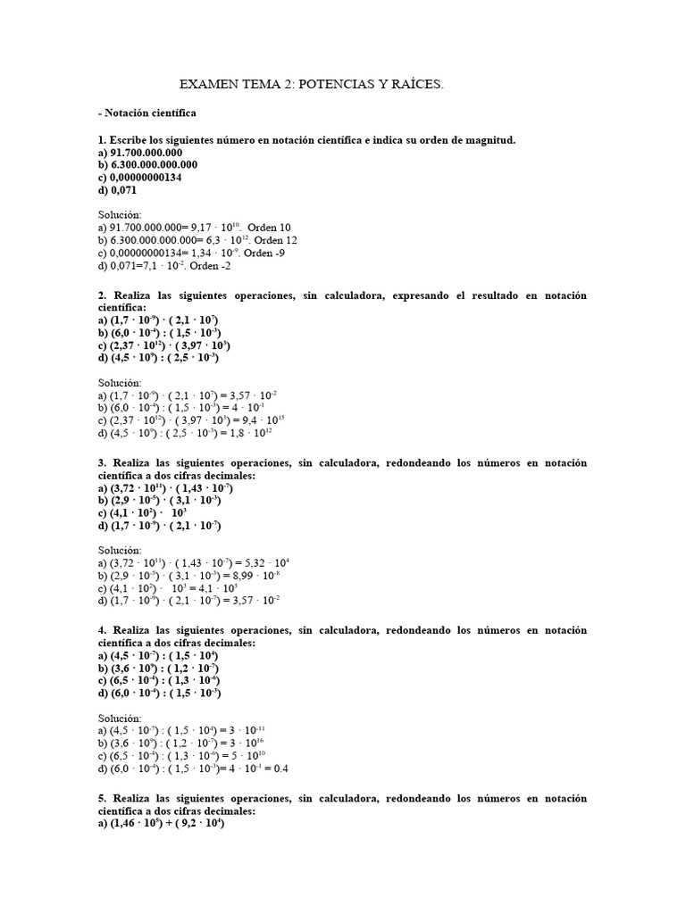 Examen: Potencias y Raíces | PDF | Exponenciación | Conceptos matemáticos