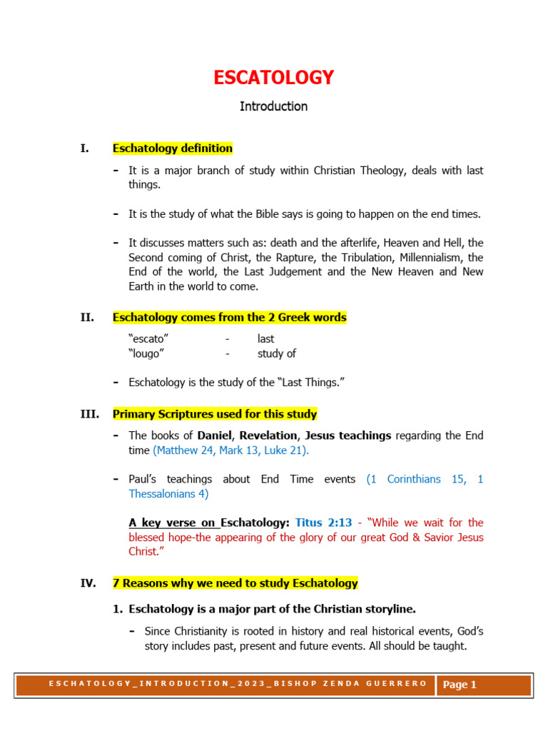ESCHATOLOGY-LECTURE_INTRODUCTION-2023 | PDF | Christian Eschatology | Eschatology
