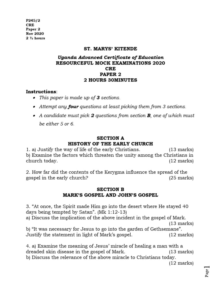 Uace Divinity Paper 2 | PDF | Jesus | Paul The Apostle