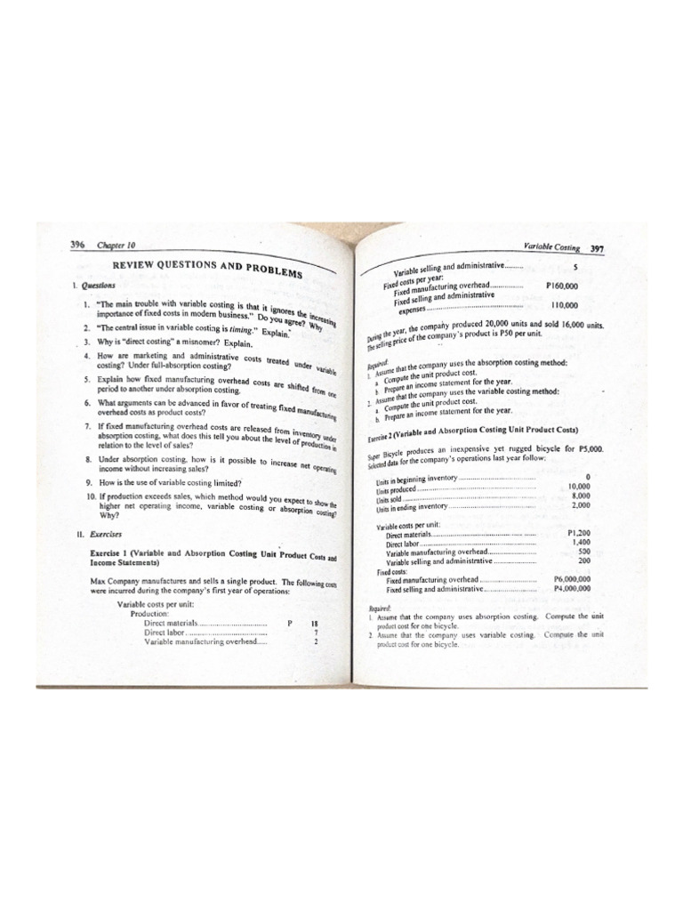 Variable Costing Exercises | PDF