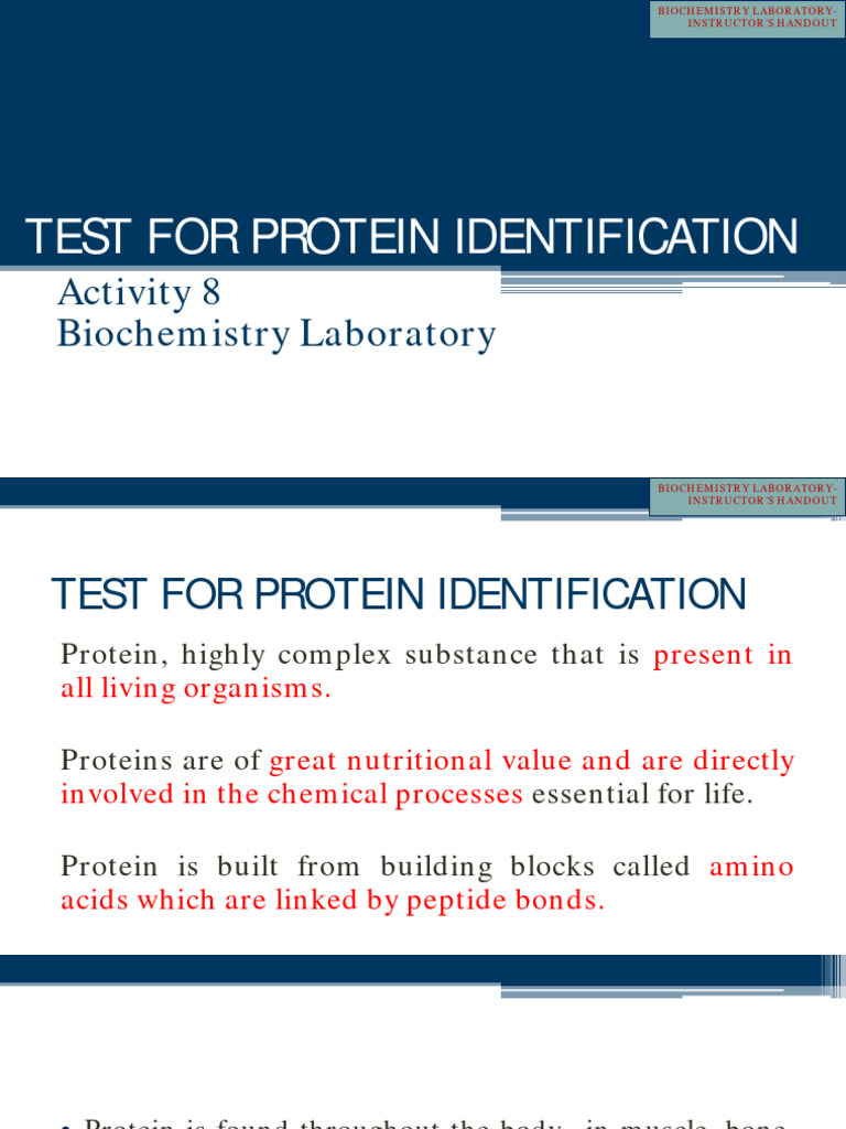 Test For Protein Identification: Activity 8 Biochemistry Laboratory ...