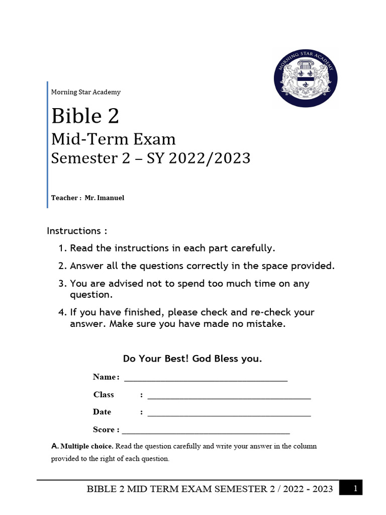 Bible 2 - (MID-TERM EXAM S1Y22-23) | PDF | Jonah | Jesus