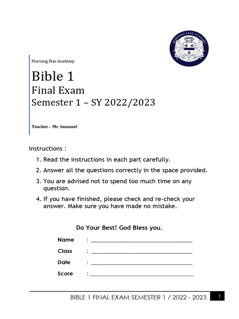 Bible 1 - (FINAL EXAM S1Y22-23) | PDF | Jacob | Isaac