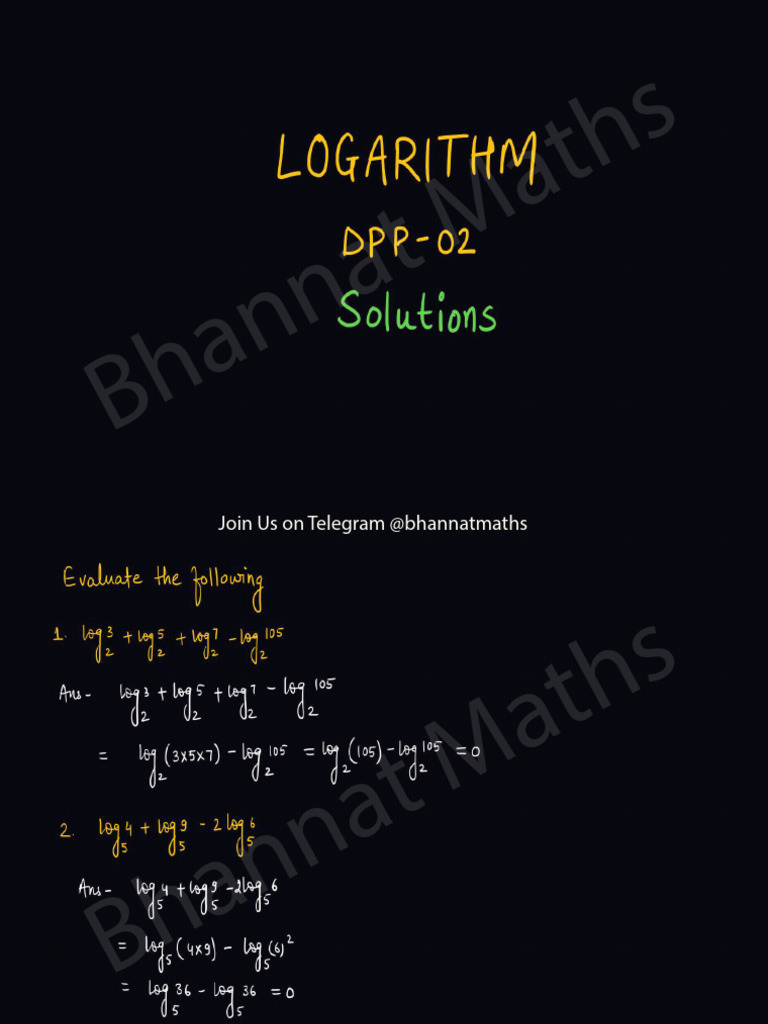 DPP 02 - Solutions - Log - Bhannat Maths - Compressed | PDF