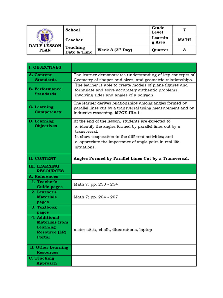 Dlp Math 7 Q3 W3 D3 Pdf Geometry Euclidean Geometry