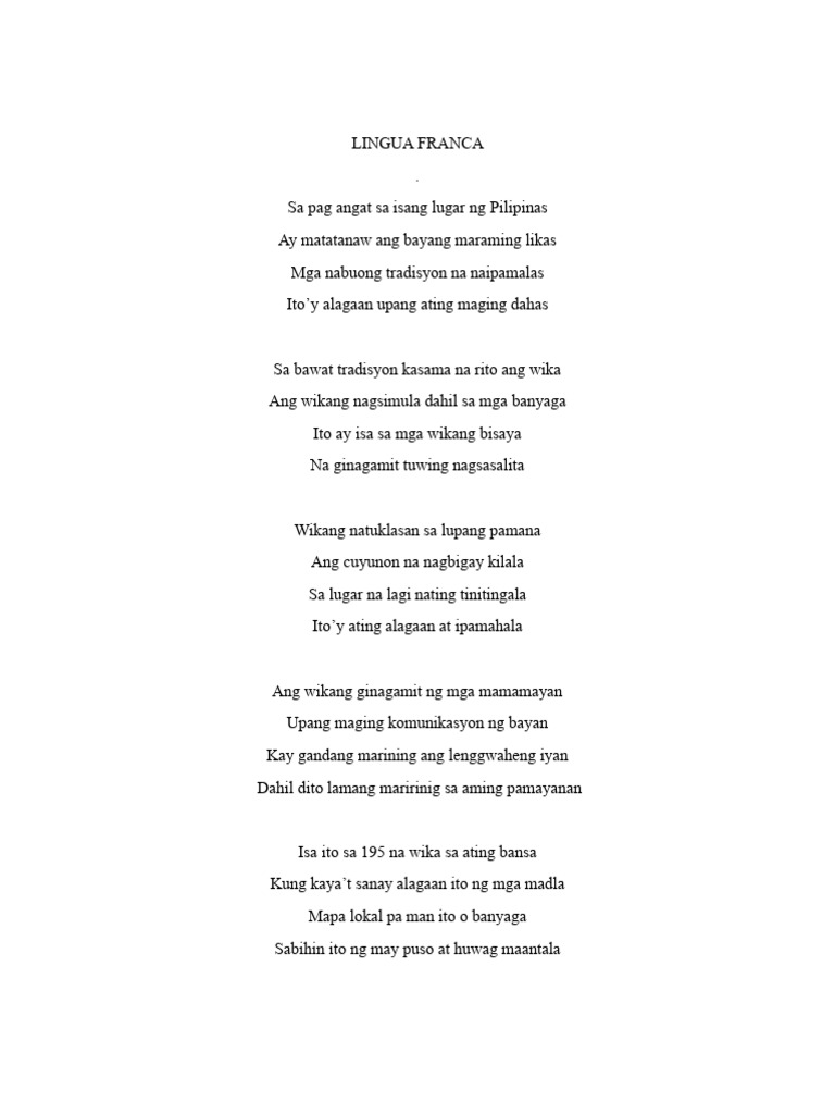 Lingua Franca (Up Pautakan Poem) | PDF